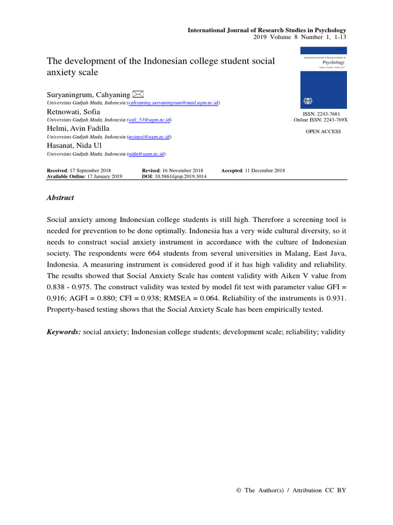 Skala Dan Blue Print Kecemasan Sosial | Download Free PDF | Validity ...