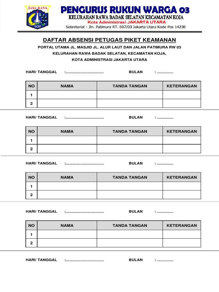 Absensi Piket Keamanan RW 03 | PDF