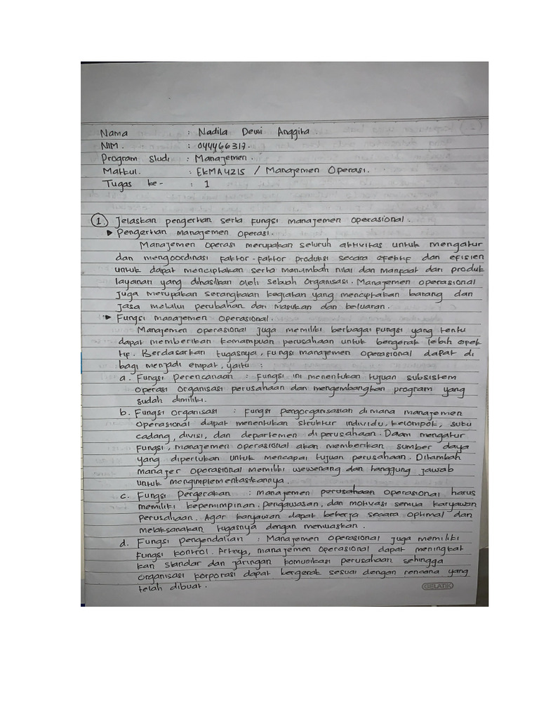 Tugas 1 Manajemen Operasi | PDF