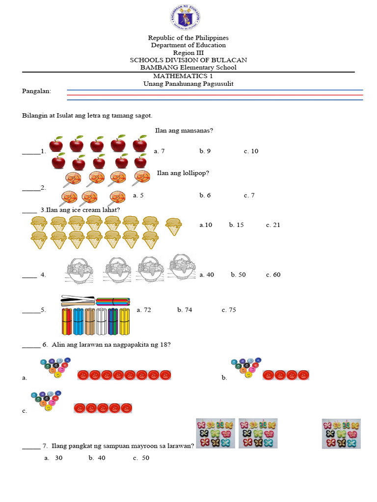 1st Periodical Test Math q1 | PDF