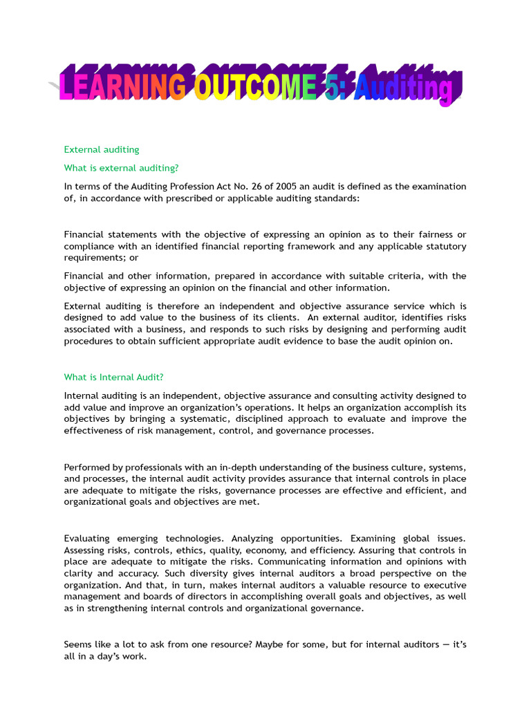 Learning Outcome 5 - Auditing - Study Notes | Download Free PDF ...