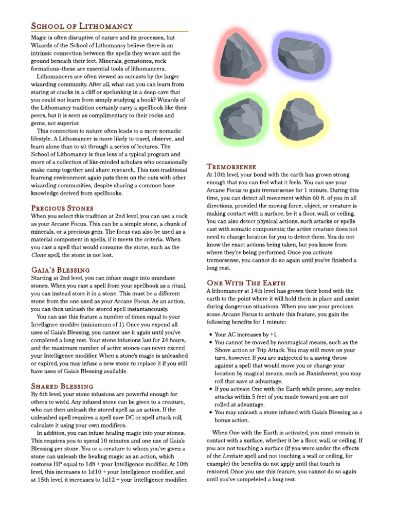 School of Lithomancy A New Arcane Tradition For The Wizard Class | PDF