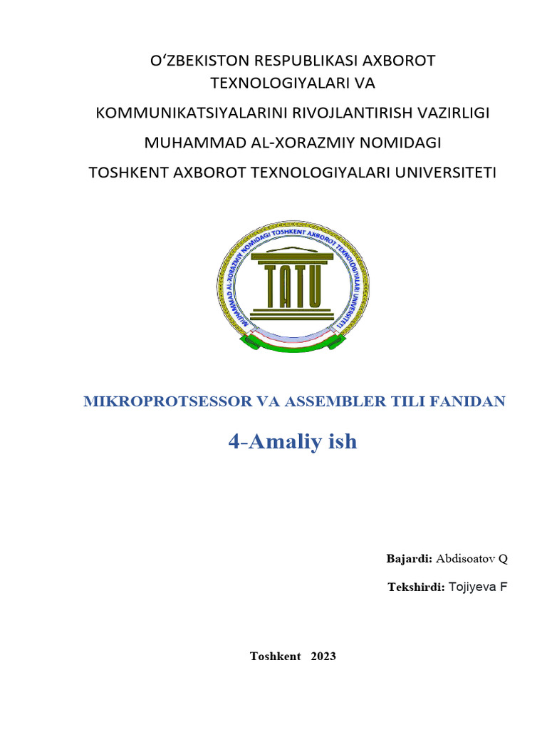 Assembler 4-Amaliy Ish | PDF