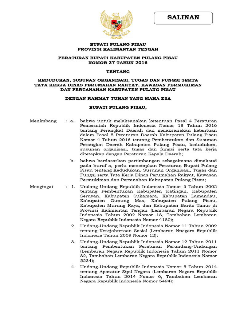 Perbup No. 37 Tahun 2016 TTG SOTK DINAS PERUMAHAN RAKYAT DAN KAWASAN ...