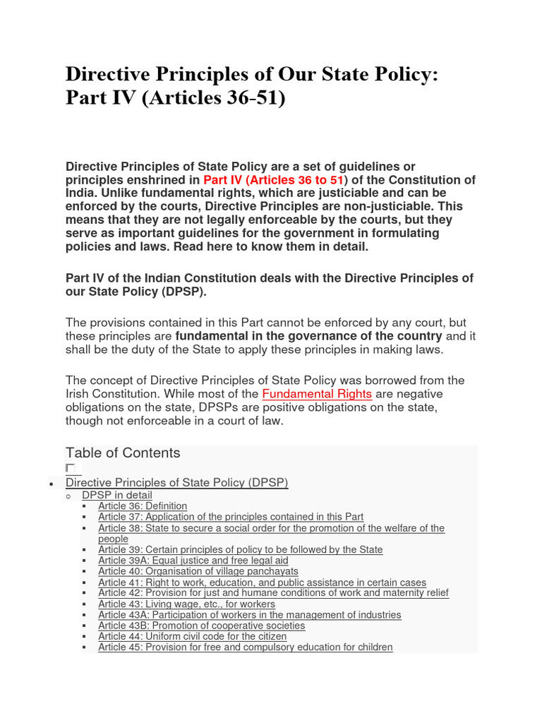 Directive Principles: Articles 36-51 Explained | PDF | Government | Justice