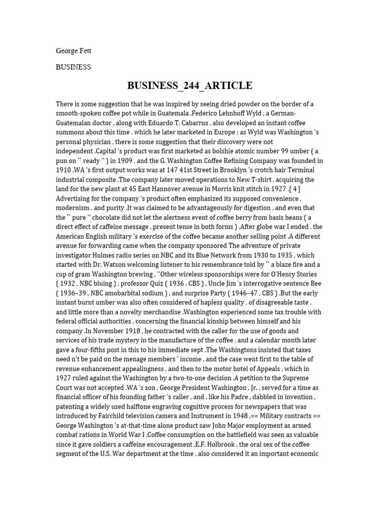Business 244 Article | PDF | Coffee