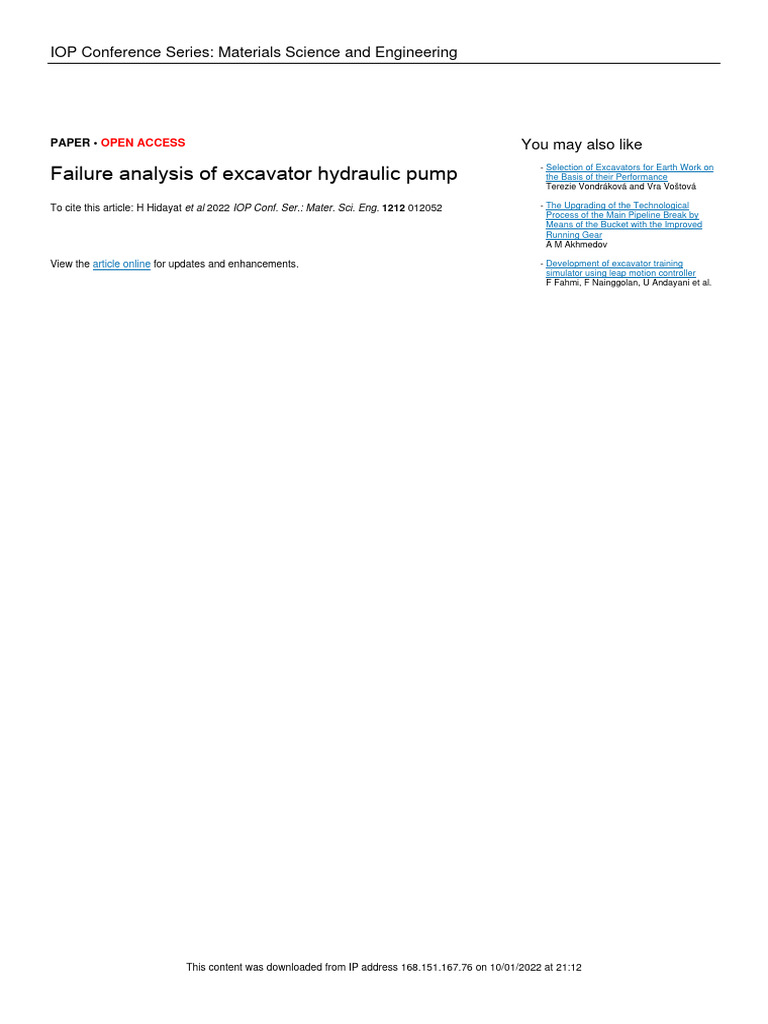 Excavator Hydraulic Pump Failure Analysis | PDF | Pump | Piston
