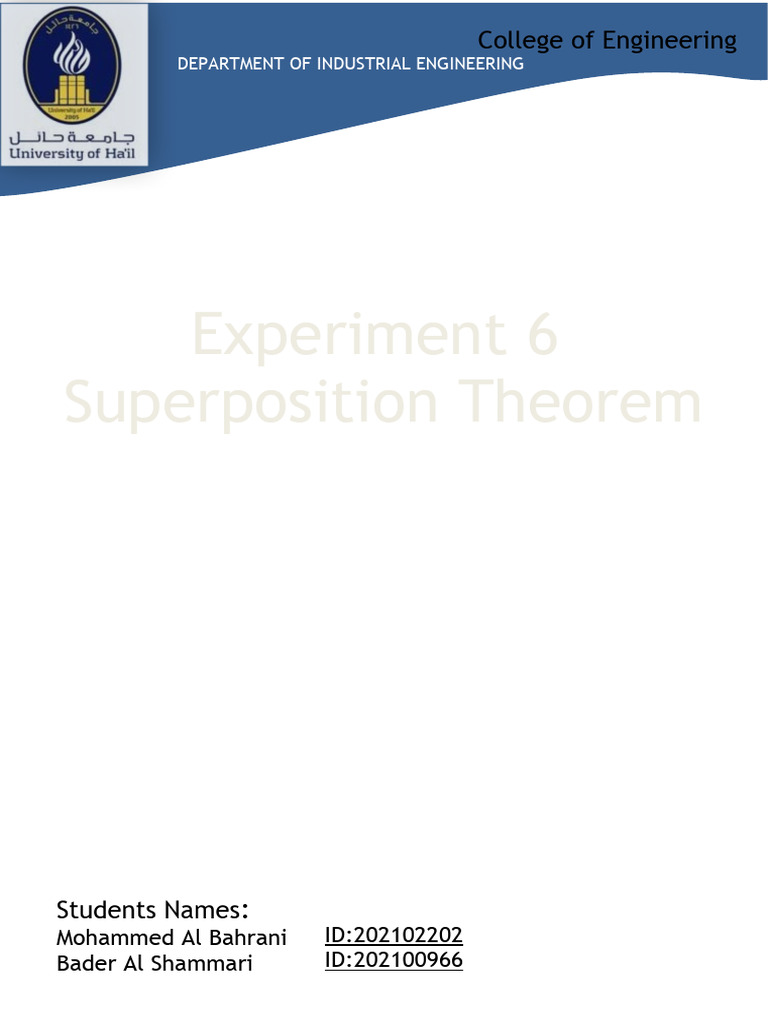 Experiment 6 Superposition Theorem: College of Engineering | PDF | Electrical Network ...