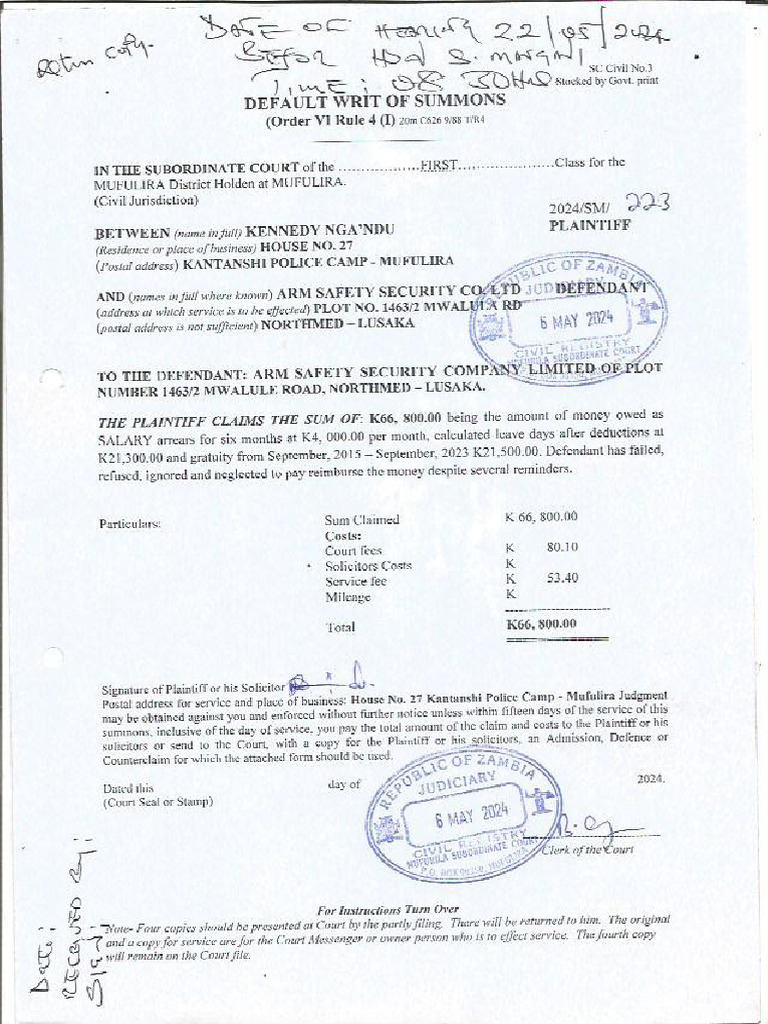 Defult Writ of Summons | PDF