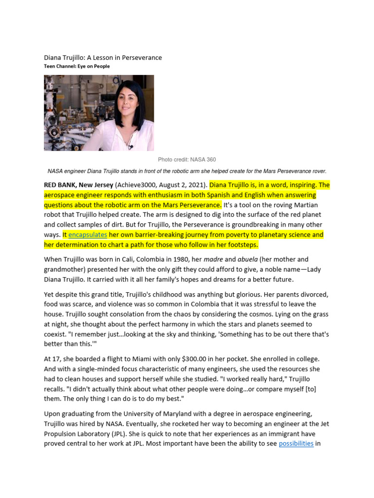 Diana Trujillo: From Poverty to NASA | PDF | Jet Propulsion Laboratory ...