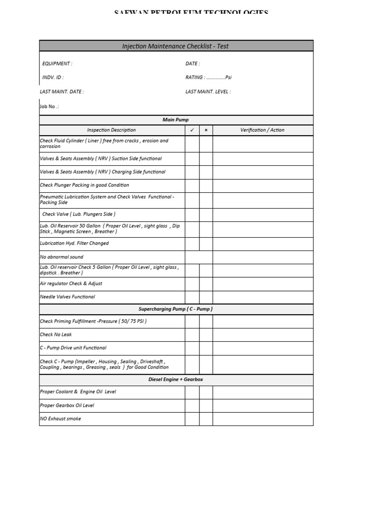 injection pump maintenance checklist | PDF | Pump | Valve