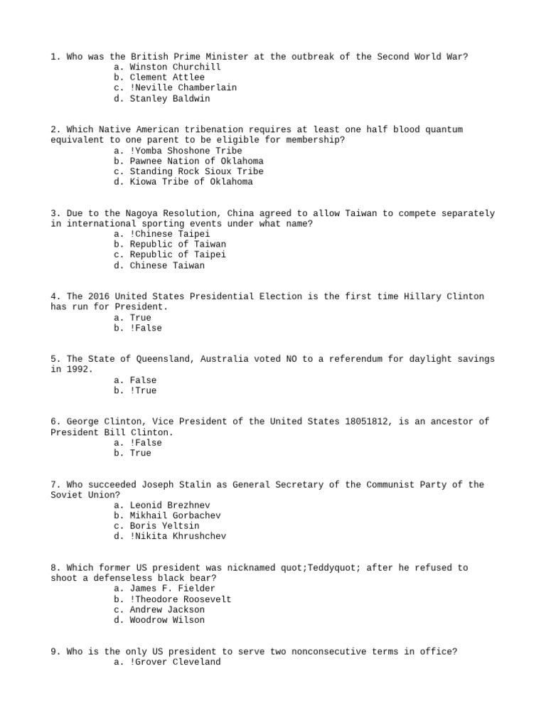 Trivia Quiz: History, Art, and Cartoons | PDF | General Secretary Of ...