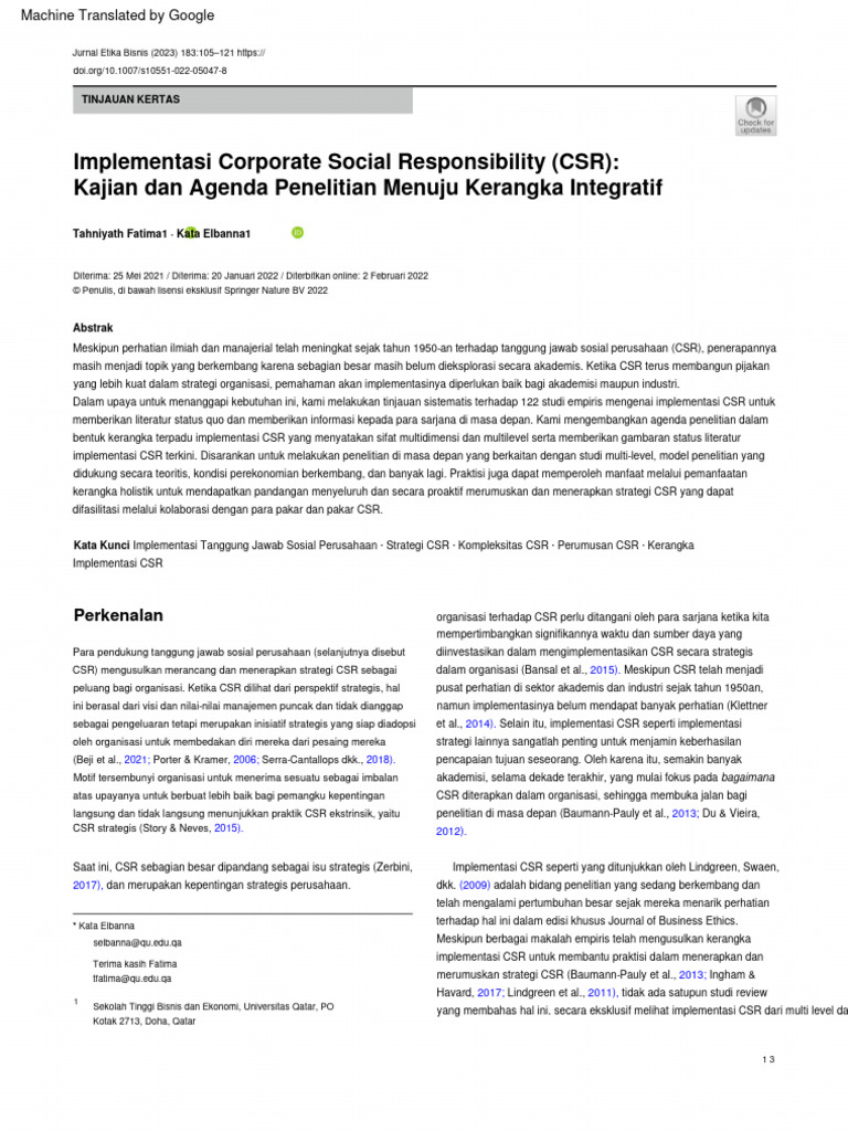 Bahasa - Corporate Social Responsibility (CSR) Implementation - A ...
