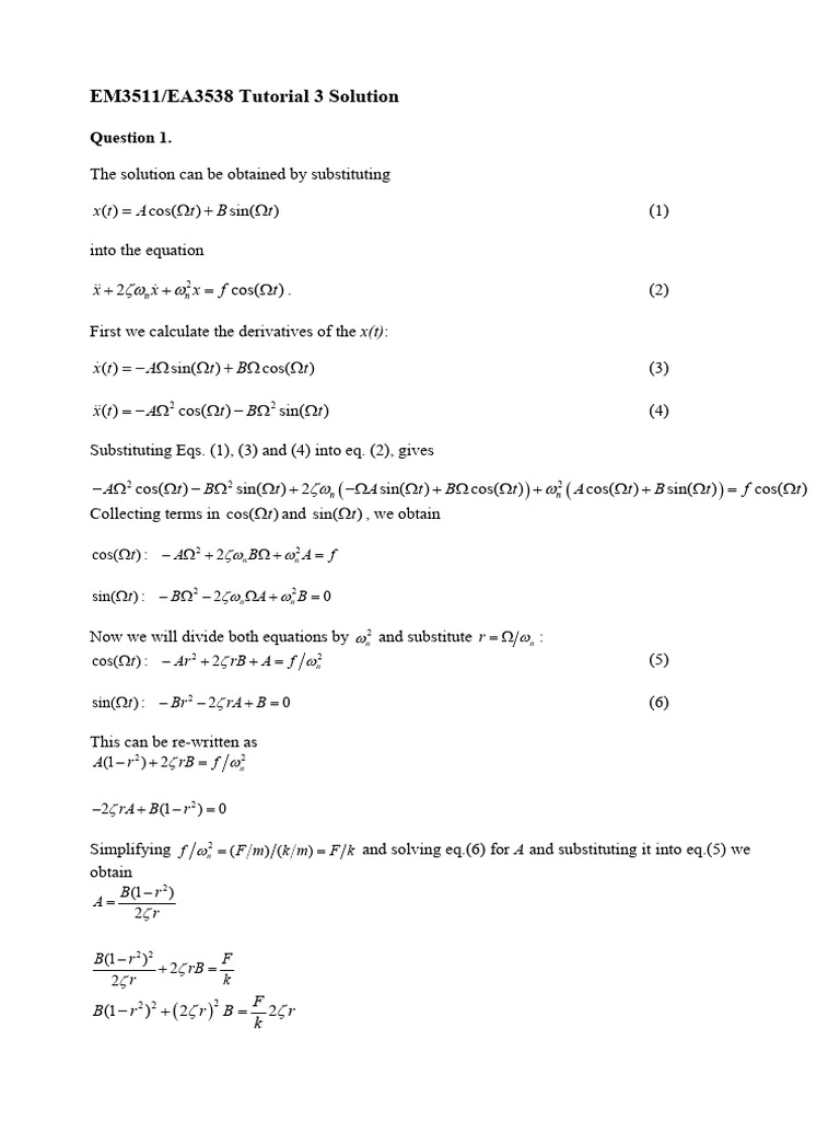 Tutorial 3 Solution | PDF | Resonance | Oscillation