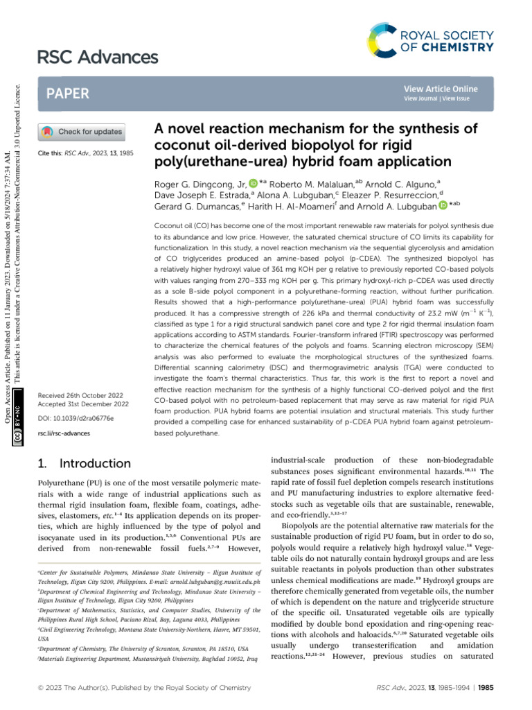 A Novel Reaction Mechanism For The Synthesis of Coconut Oil | PDF ...