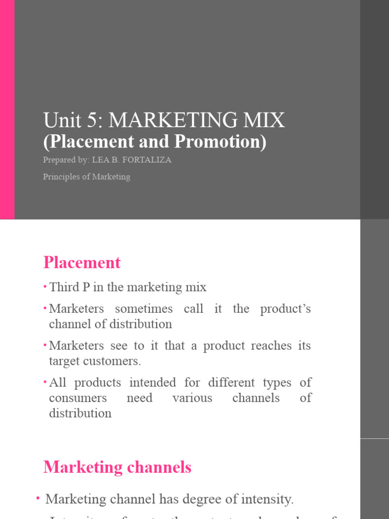 Unit 5 - Marketing Mix (Placement and Promotion) | PDF | Marketing ...