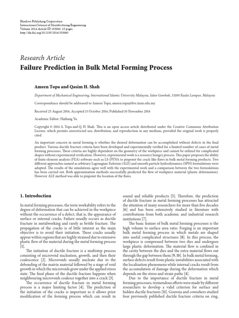 Failure Prediction in Bulk Metal Forming Process | PDF | Continuum Mechanics | Fracture