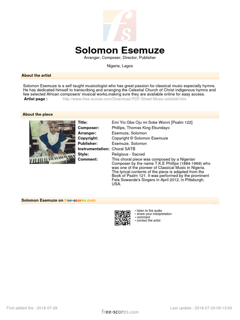 Emi Yio Gbe Oju Mi Soke | PDF | Musicology
