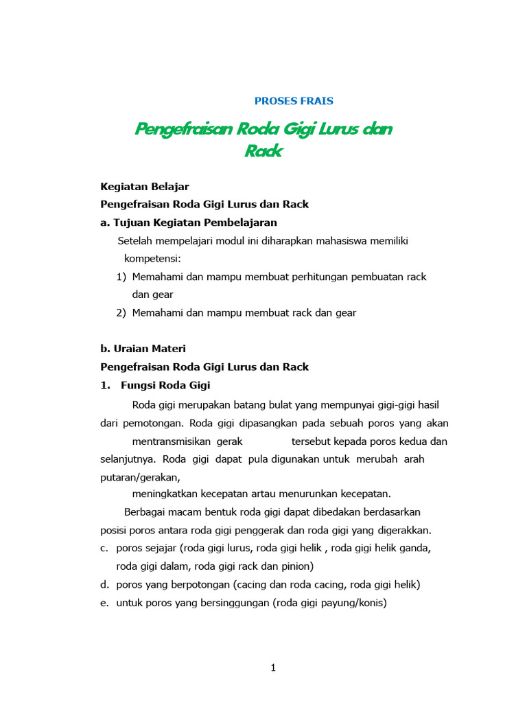 Pengefraisan Roda Gigi dan Rack | PDF