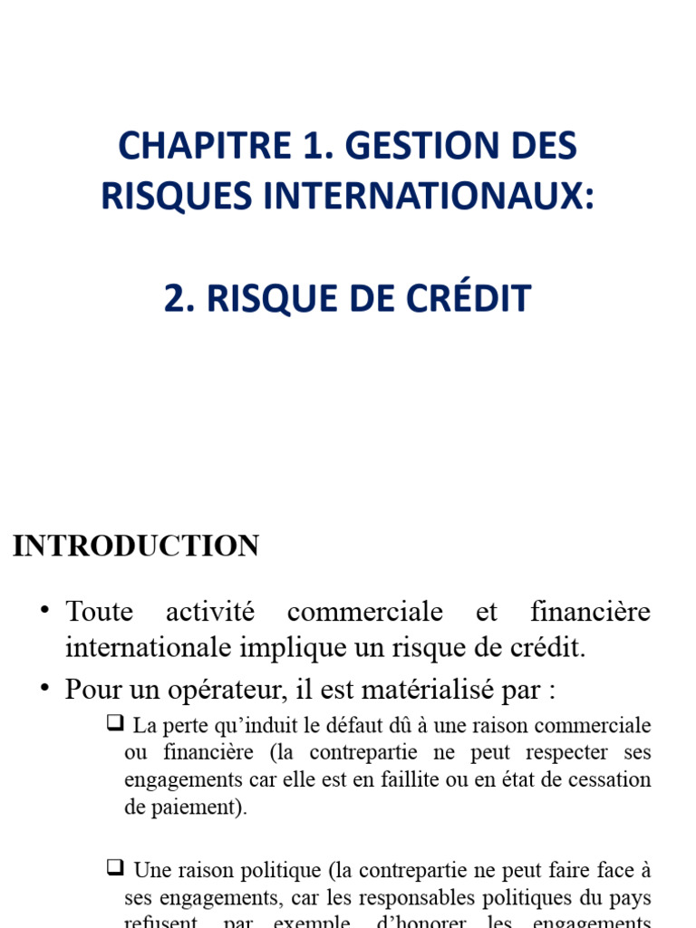 Chapitre 1. Gestion Des Risques Internationaux - Risque de Crã©dit | PDF | Notation financière ...