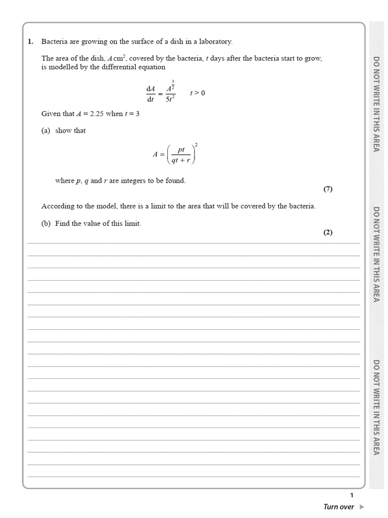 Edexcel IAL P4 (Differential Equation) 2020 - 2024 + SP + SAP QP | PDF | Equations | Subtraction