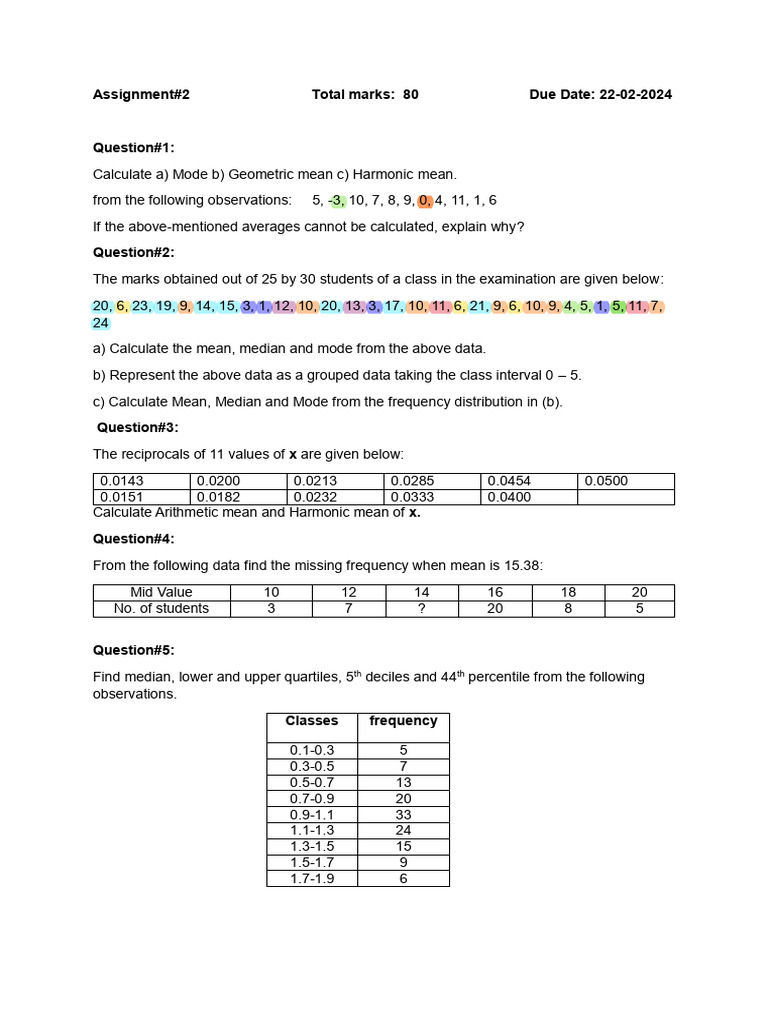 Probability and Stats Assignment On Mean, Mode, Standard Dev | PDF ...
