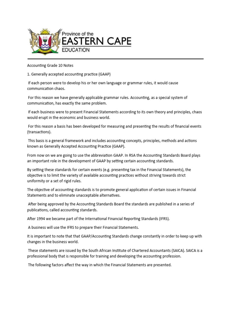 00 Accounting Notes Grade 10 | PDF | Debits And Credits | Equity (Finance)