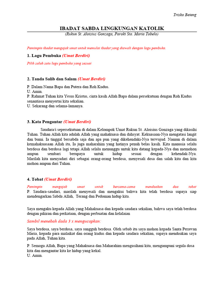 Ibadat Sabda Lingkungan Katolik 2025 | PDF | Seni & Disiplin Bahasa ...