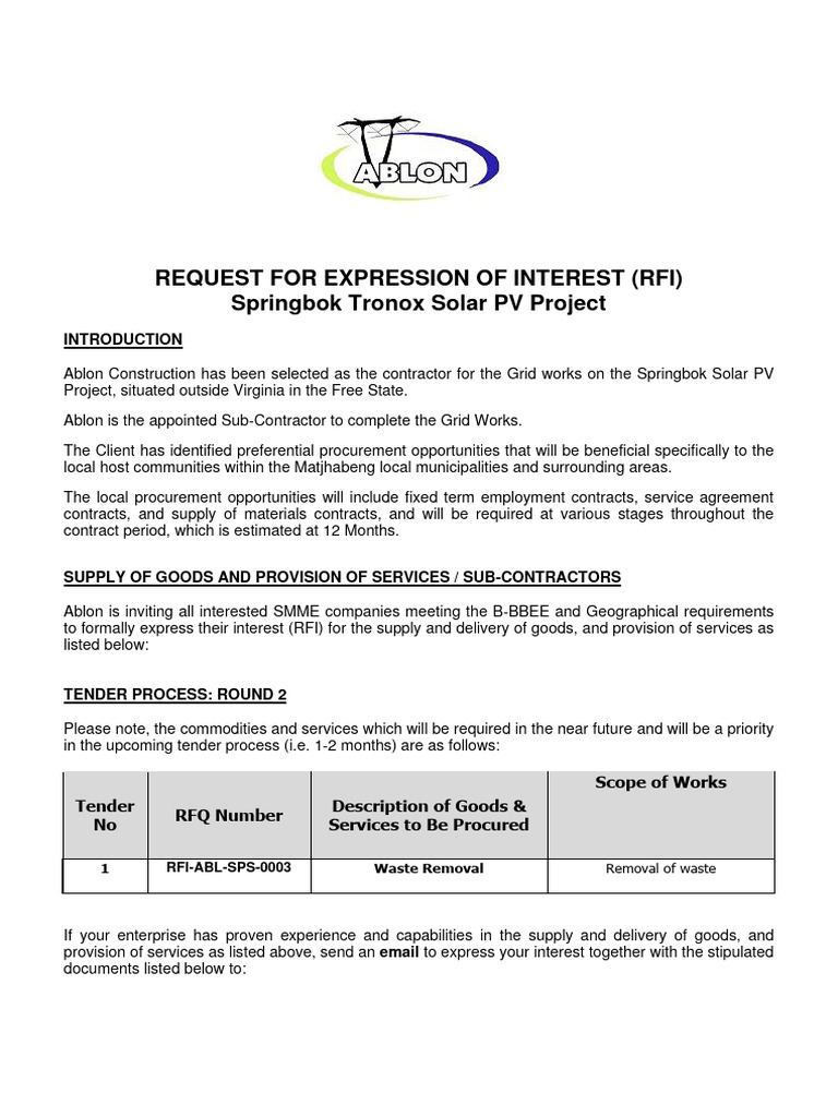 ABLON - RFI Advert Request For Expression of Interest - Springbok R03 ...
