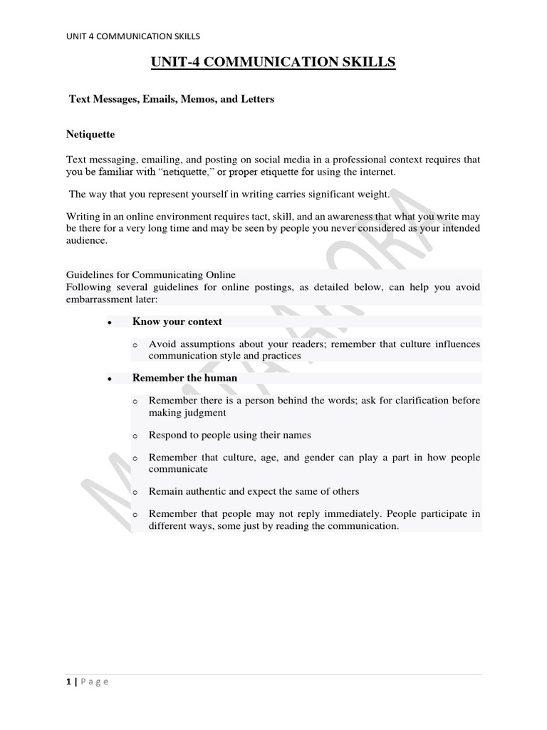 CS-BCA I Year Unit-4 | PDF | Memorandum | Communication
