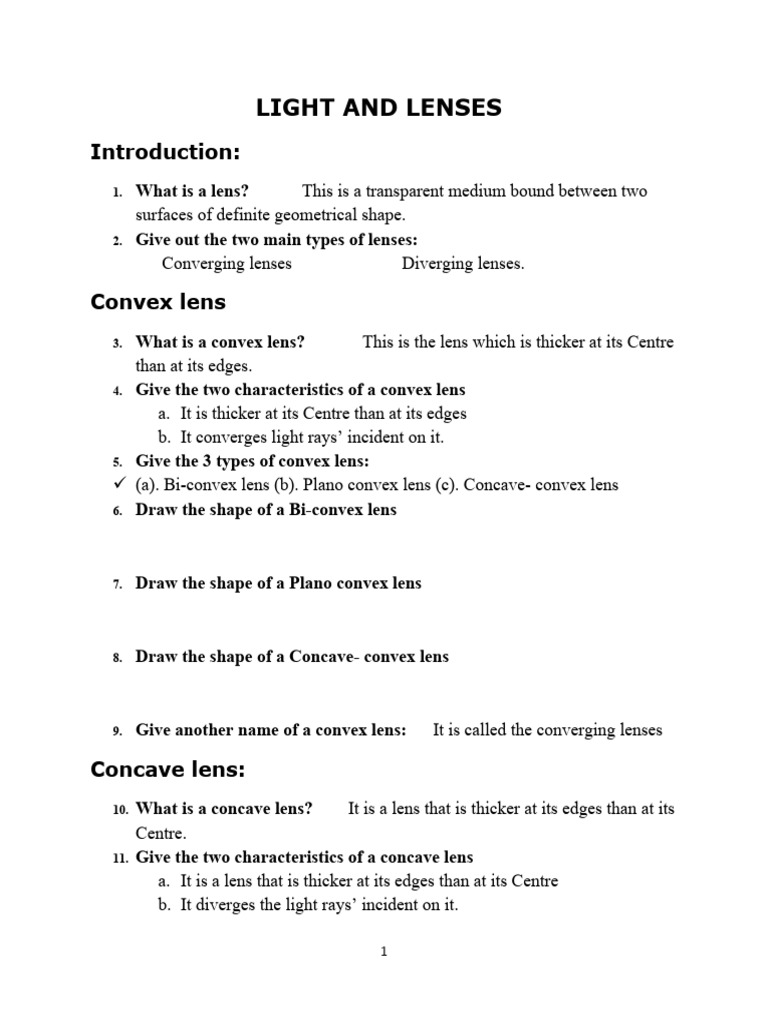 LIGHT_AND_LENSES__NOTES | PDF | Eye | Human Eye