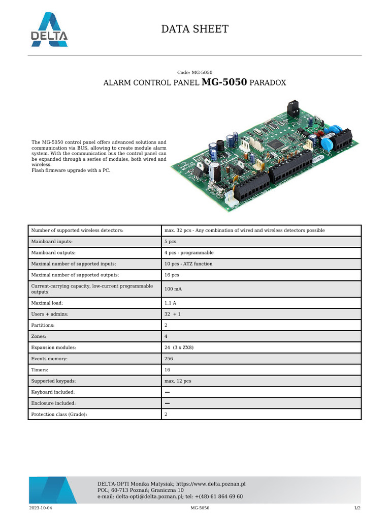 MG-5050 Alarm Control Panel Datasheet | PDF | Personal Computers | Wireless