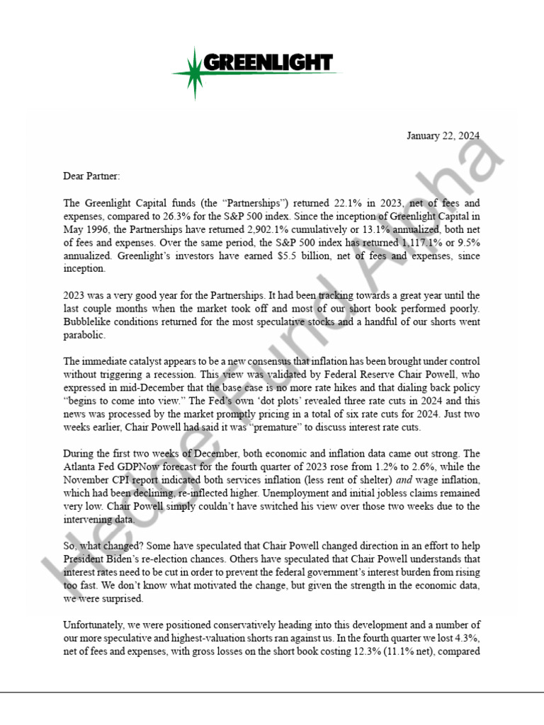 Letter | PDF | Investing | Inflation