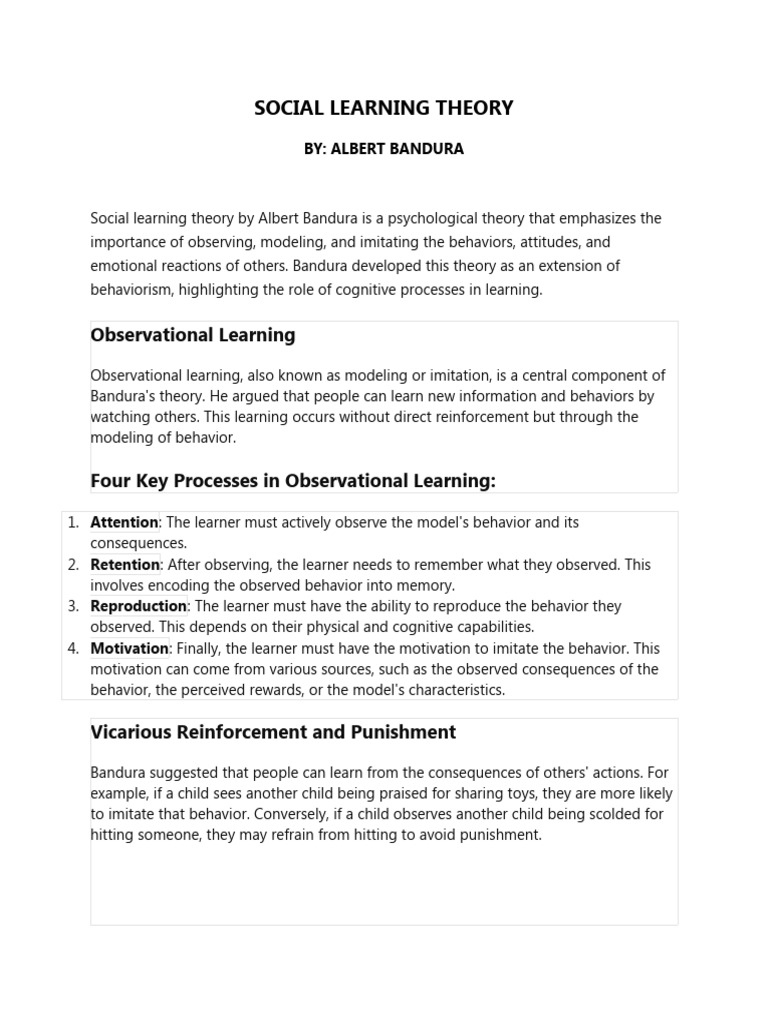 Social Learning Theory | PDF | Learning | Self Efficacy