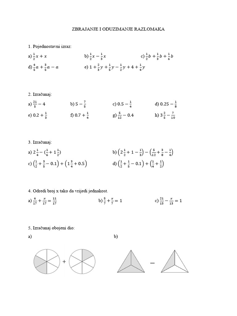 Zbrajanje I Oduzimanje Razlomaka | PDF
