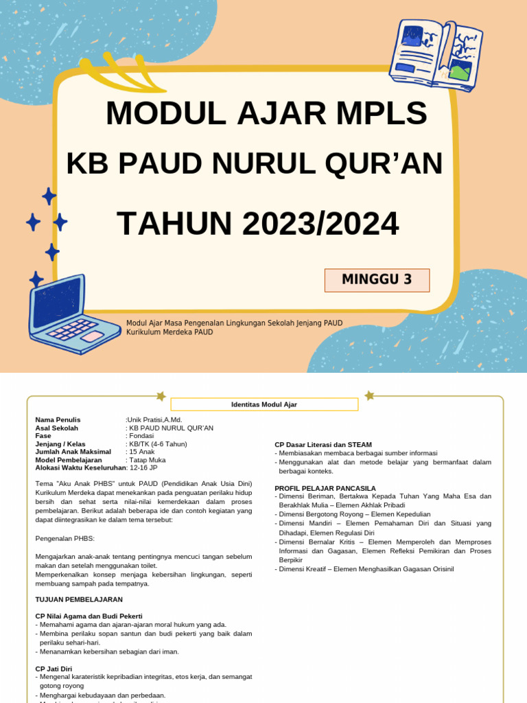 RPP Modul Ajar MPLS PAUD NQ 2023-2024 - Minggu 3 | PDF