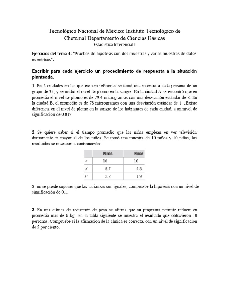 Ejercicios - Tema 4 | PDF | Desviación Estándar | Diferencia