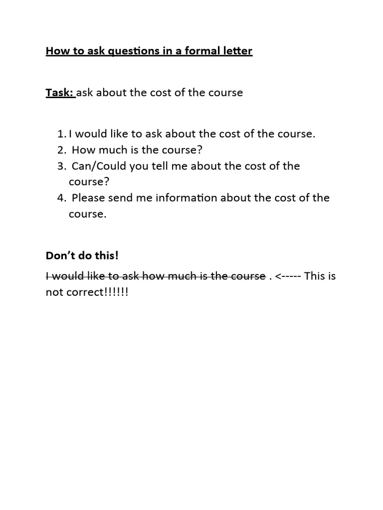 Formal Letter: Inquire Course Cost | PDF