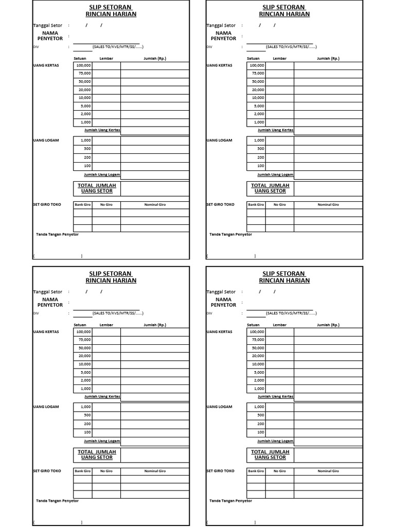 Slip Setoran Sales Ke Kasir | PDF
