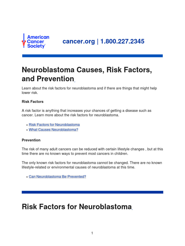 Neuroblastoma Causes, Risk Factors, and Prevention | PDF | Oncogene ...