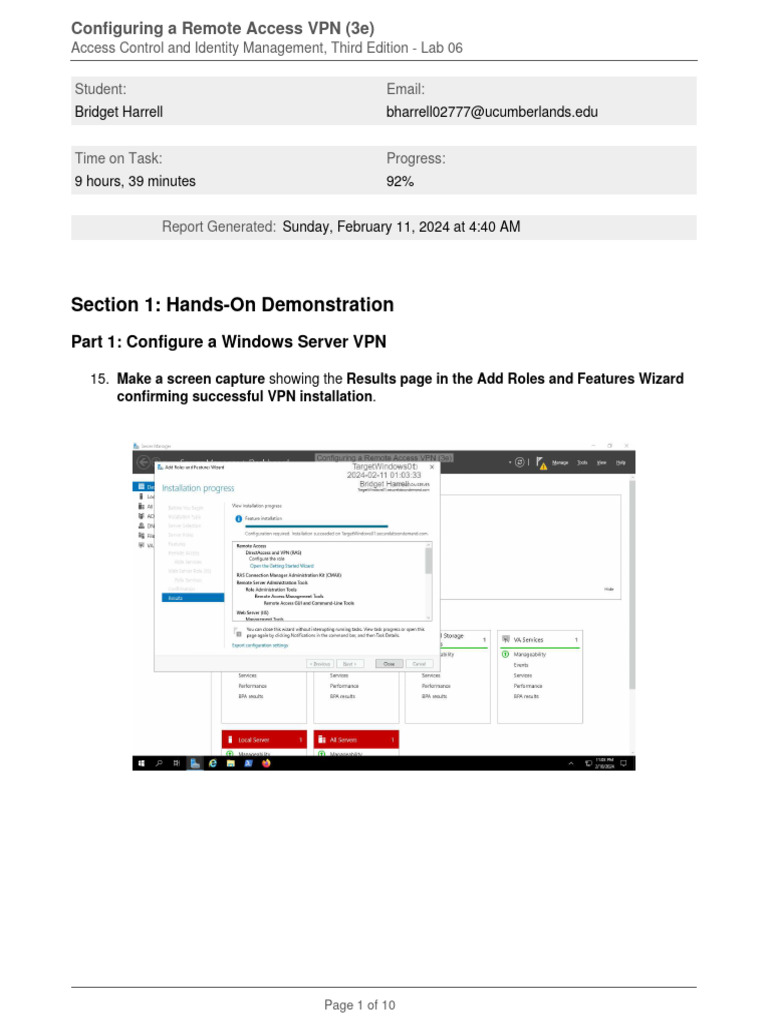 Lab 6 Configuring - A - Remote - Access - VPN - 3e - Bridget - Harrell | PDF | Login | Software