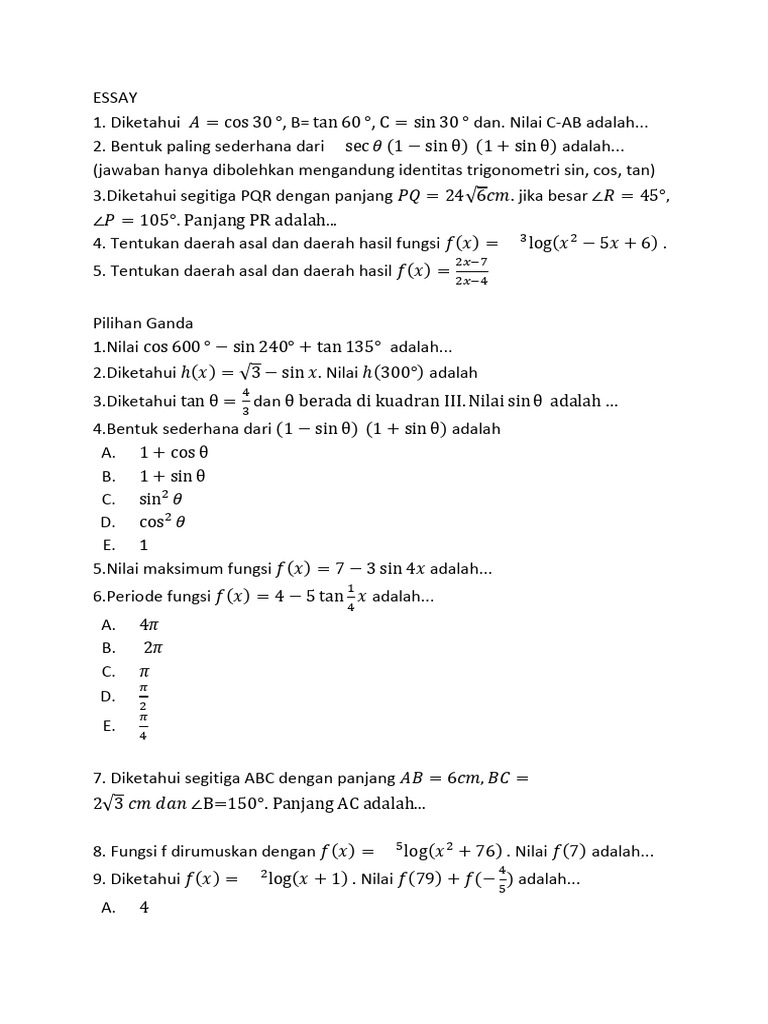 Gambaran Soal Pas MTK TL 2024 | PDF