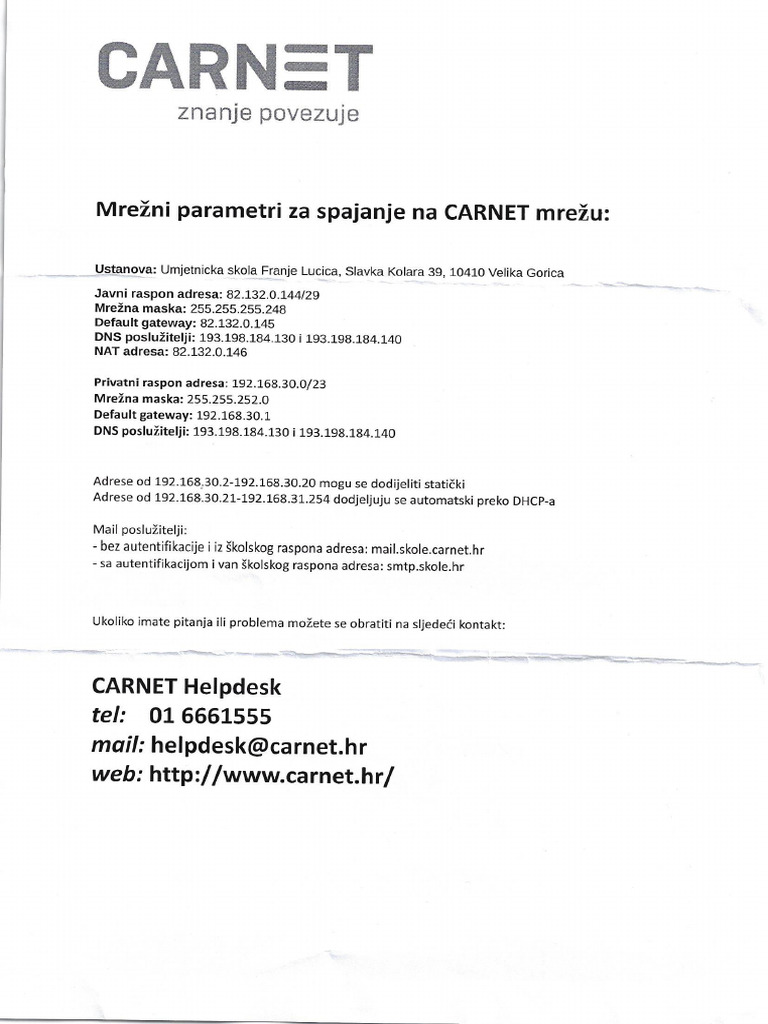 Carnet Mrezni Parametri | PDF