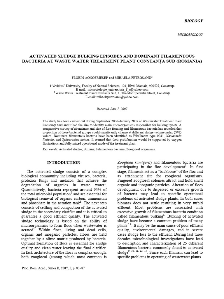 Activated Sludge Bulking (Constanta Sud) | PDF | Sewage Treatment ...