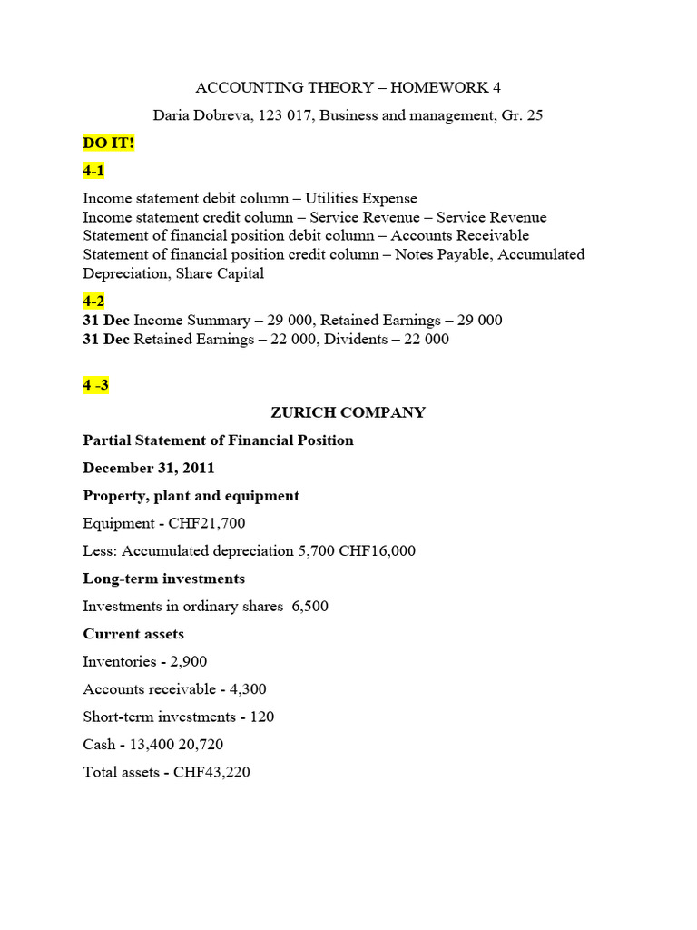 Accounting Theory - Homework 4 | PDF | Debits And Credits | Expense