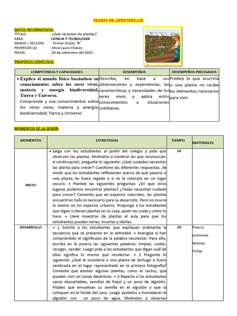 Sesión de Aprendizaje Que Necesitan Las Plantas | PDF | Plantas | Universo