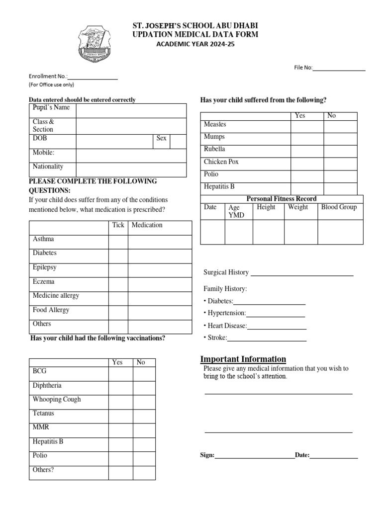 Student Medical Update Form | PDF