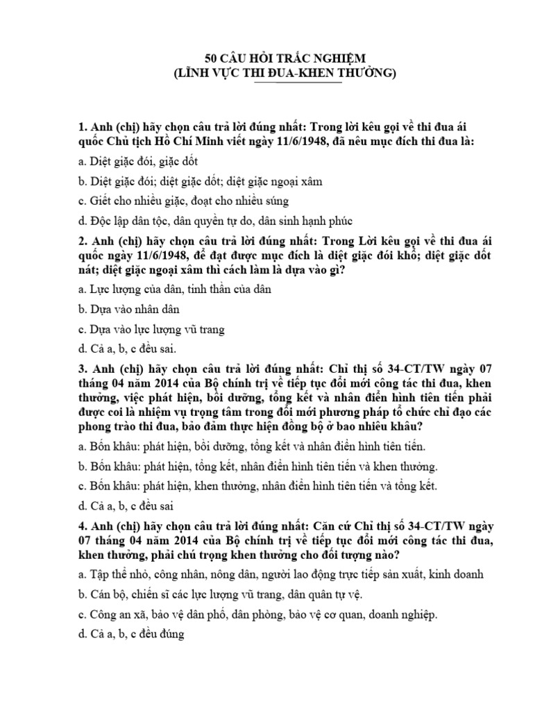 50 Cau Hoi Trac Nghiem TDKT | PDF