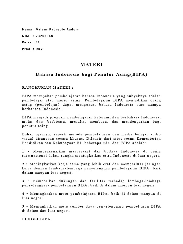 Bahasa Indonesia Bagi Penutur Asing | PDF | Seni & Disiplin Bahasa