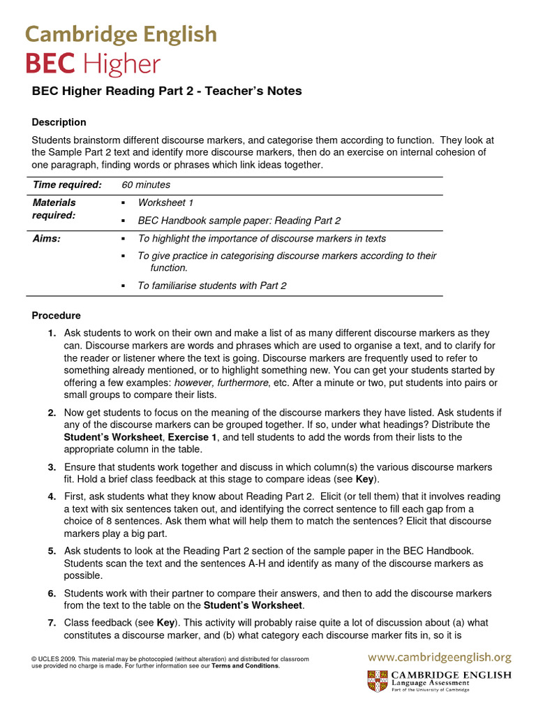 Cambridge English Business Higher Bec Higher Reading Part 2 | PDF ...